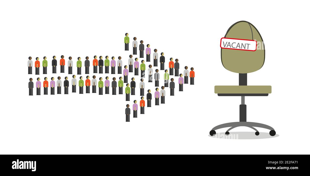 Crowd of people in the shape of an arrow and business chair with sign ...