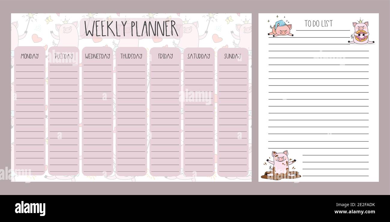 Weekly planner and to do list with cute pigs,adorable farm animals ...