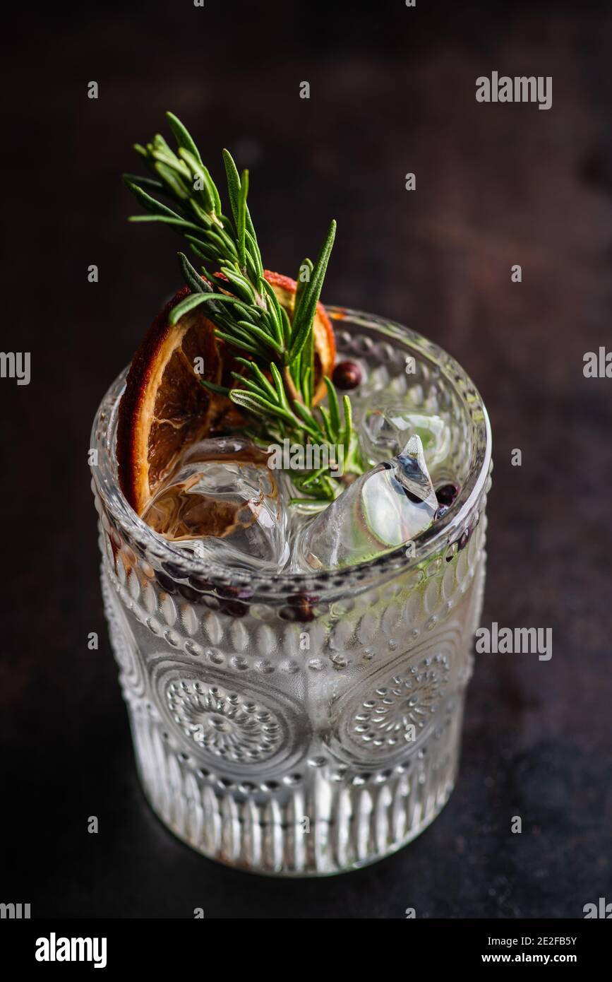 Old fashioned gin based cocktail with triple sec on the rustic ...