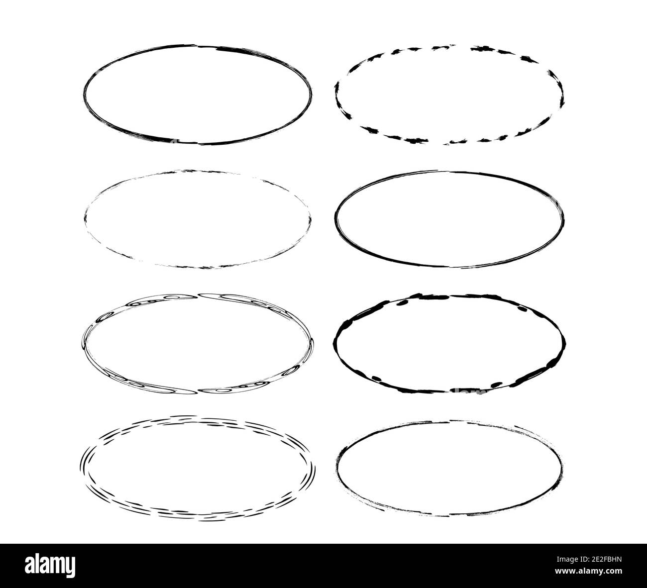 Set of black oval grunge frames. Geometric elipse empty borders ...