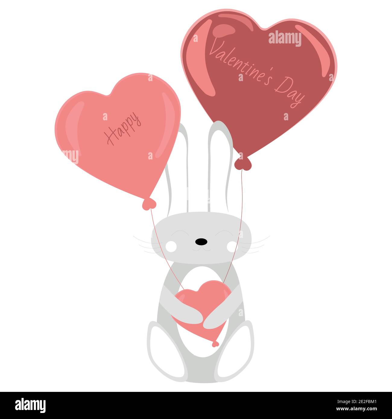 On Valentine s Day, a cute bunny with balloons in the form of hearts ...