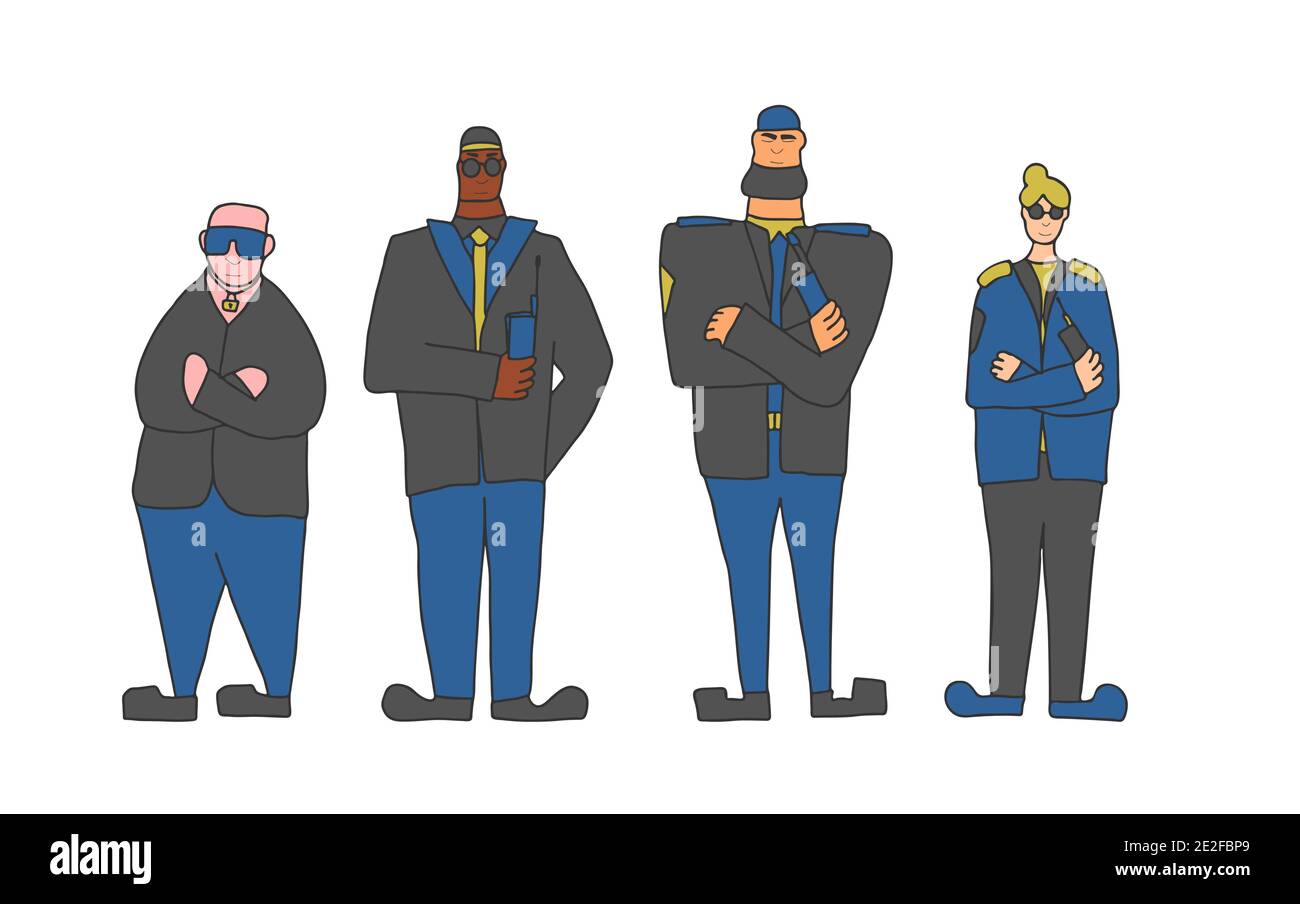 Security guards group standing with arms crossed. Men and woman wearing ...