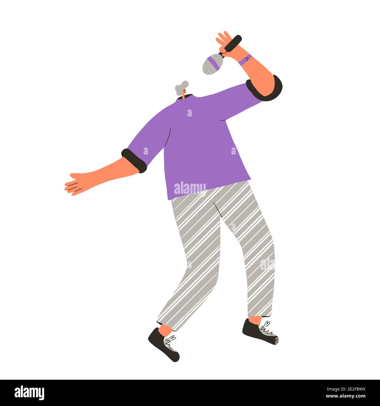 Male singer performing with microphone isolated on white background ...