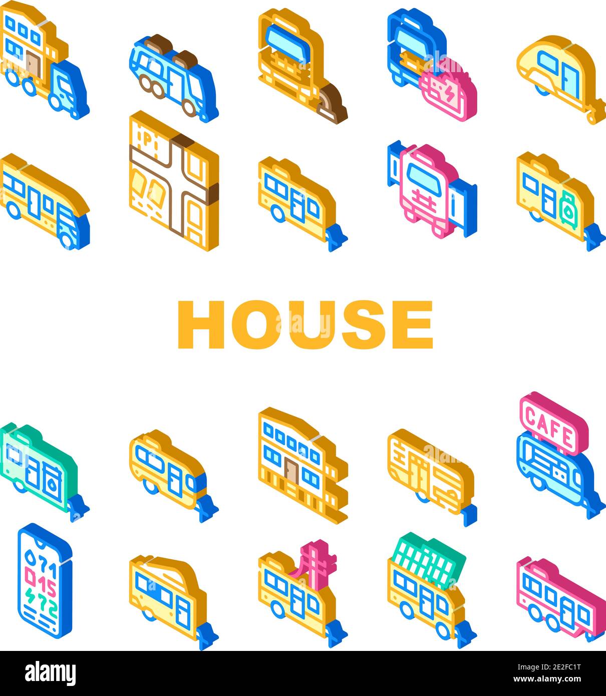 Modular House Trailer Collection Icons Set Vector Stock Vector Image ...