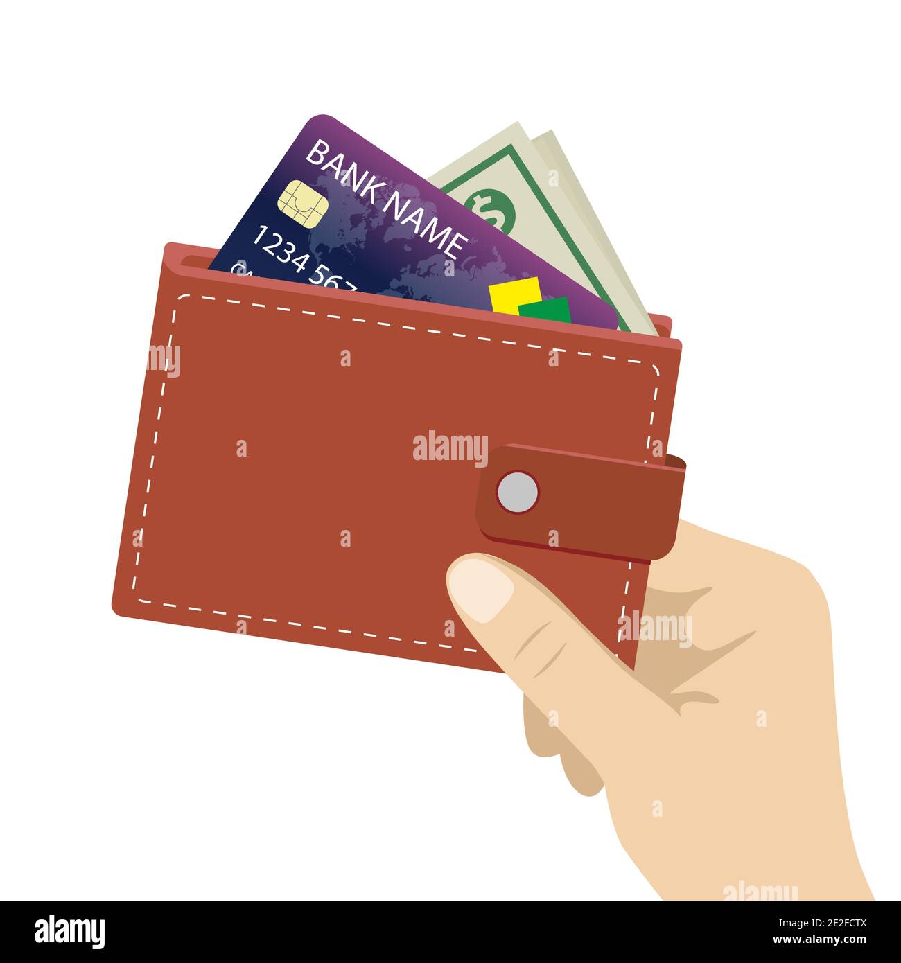 Hand holding wallet with credit card and money,isolated on white ...