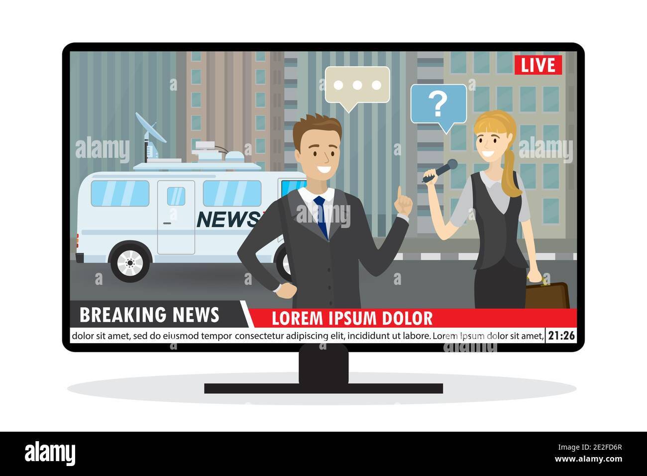 Tv screen,Female reporter with microphone interviewing a businessman ...