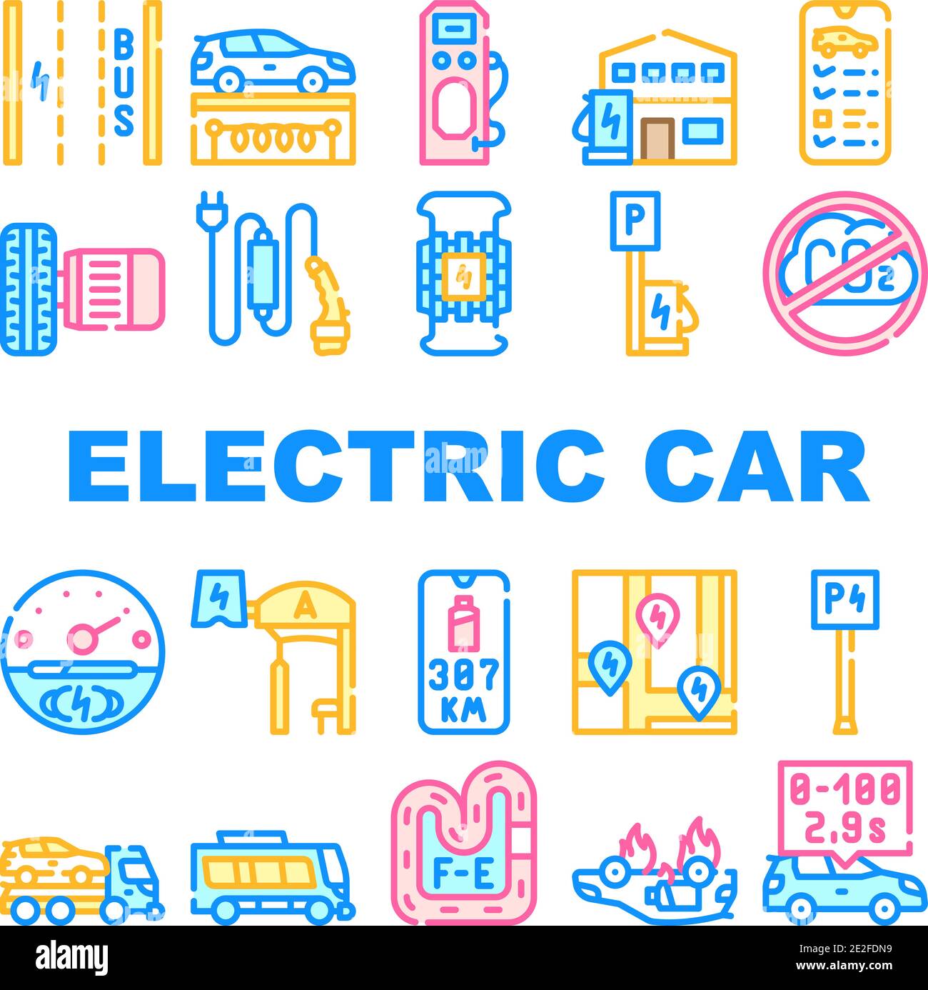 Electric Car Vehicle Collection Icons Set Vector Stock Vector Image ...