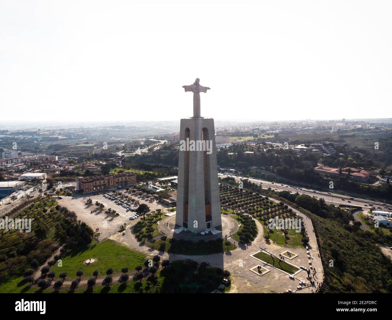 Aerial panorama of Christ the King Sanctuary Cristo Rei statue catholic ...