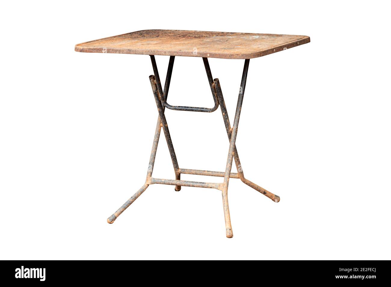 Rust old steel folding table dirty with scratches isolated on white ...