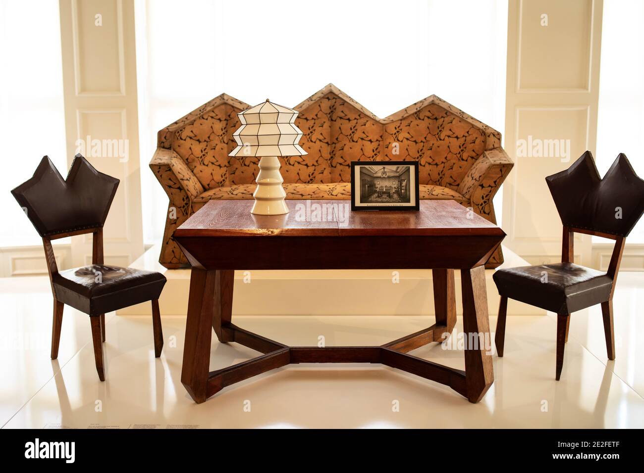 A furniture set with chairs, by Josef Gočàr from 1914, on display at ...