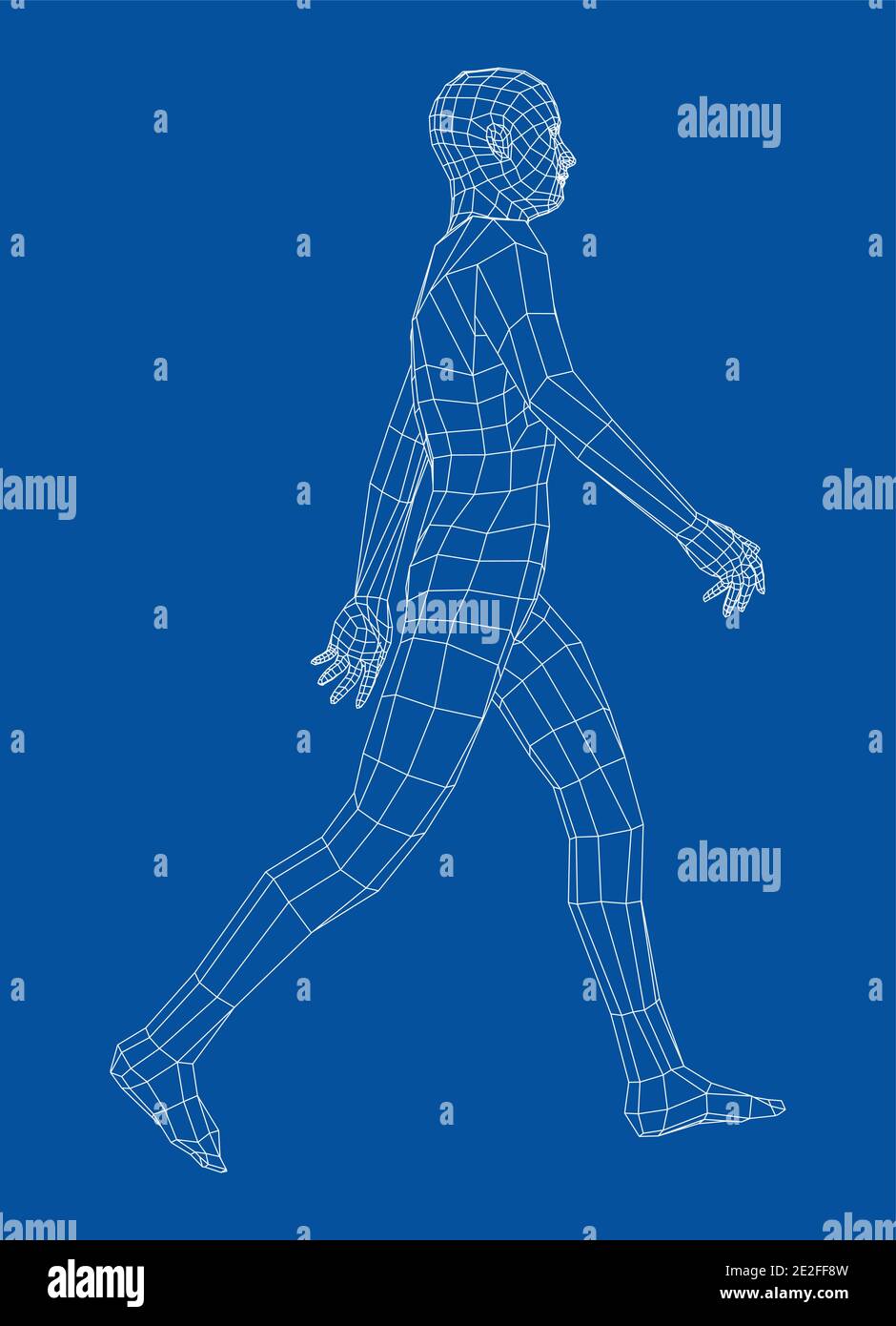 Wireframe walking man. Vector 3d rendering. Man in walking pose Stock ...
