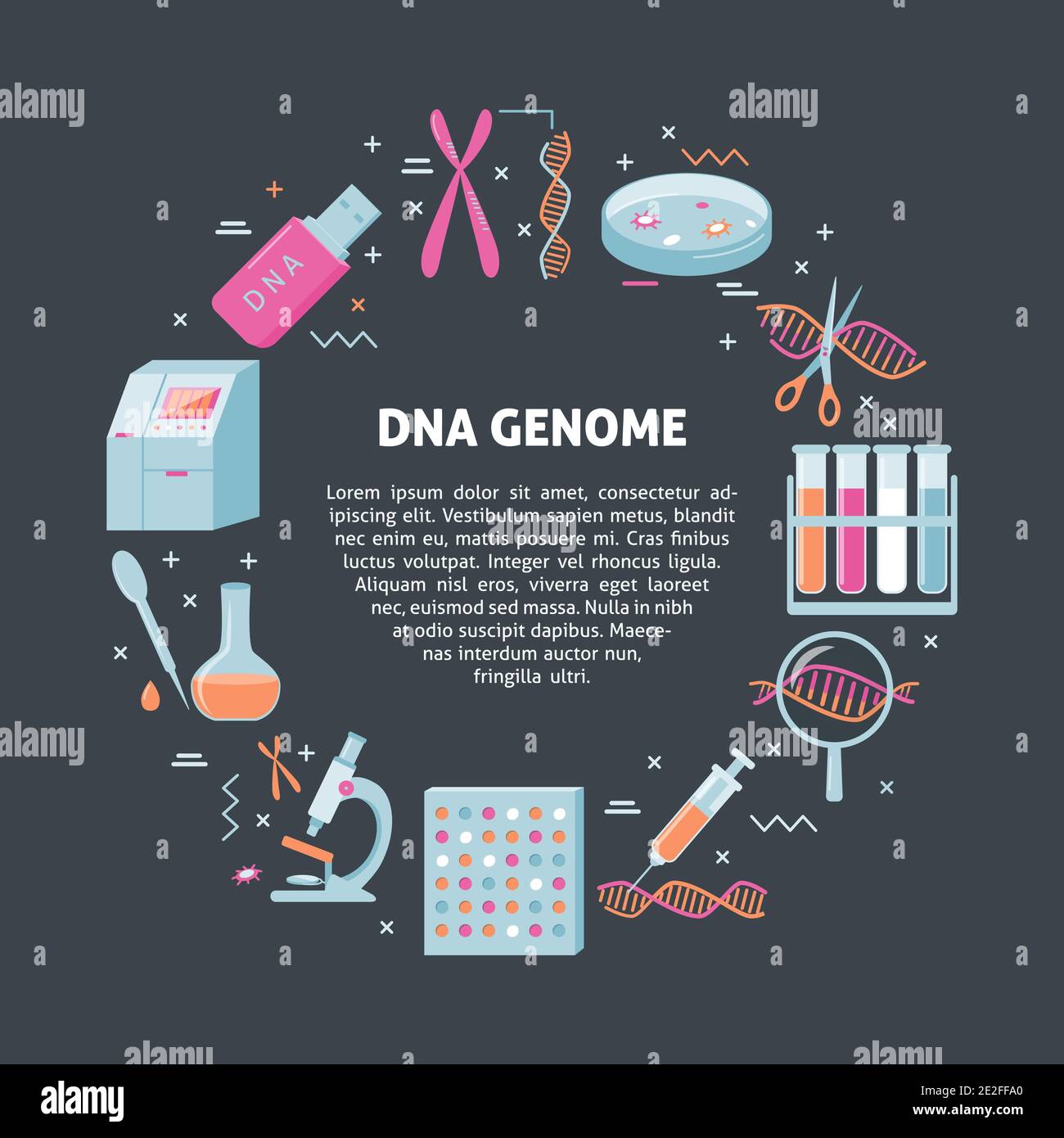 DNA research round concept in flat style. Genetic testing and analysis ...