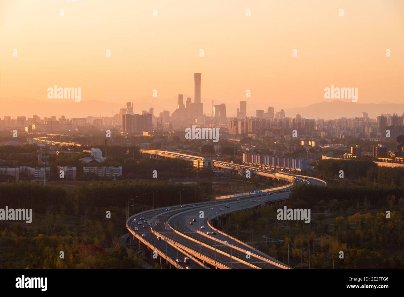 city skyline at sunset, Landmark buildings in Beijing Stock Photo - Alamy