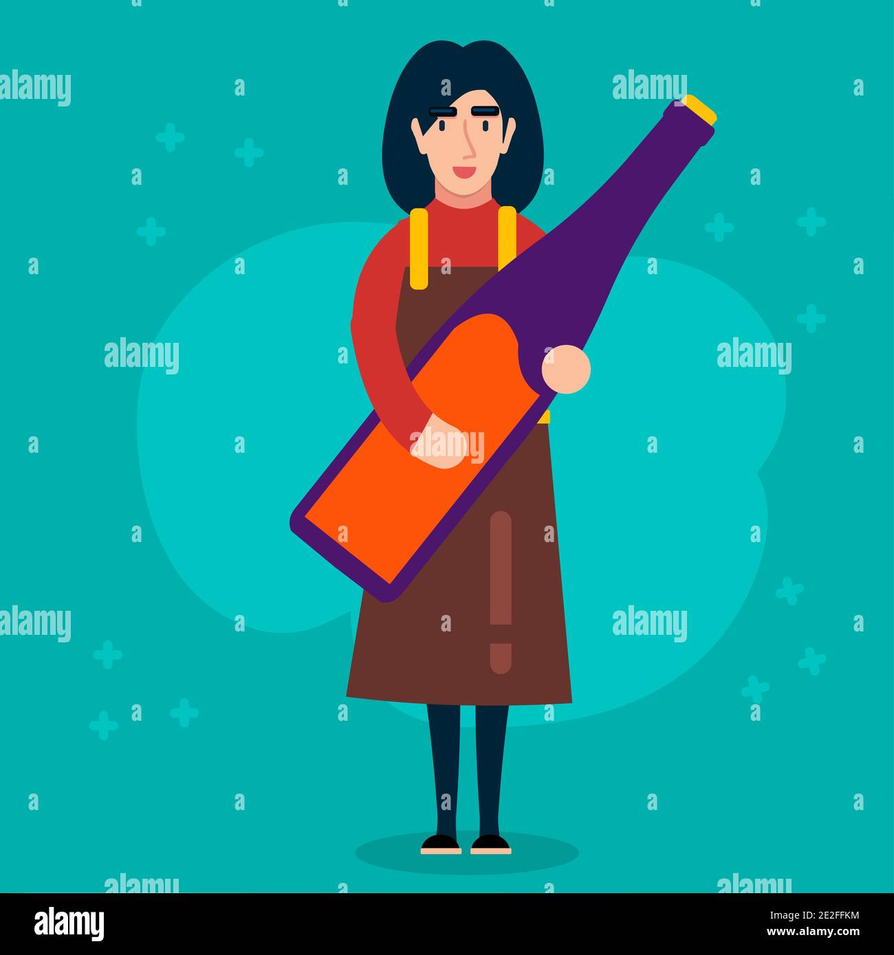 female bartender holding bottle vector illustration in flat style Stock ...