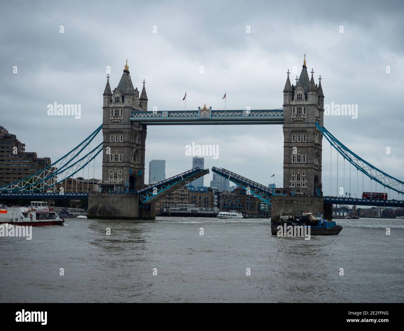 Panorama view of iconic landmark famous Tower Bridge over Thames river ...