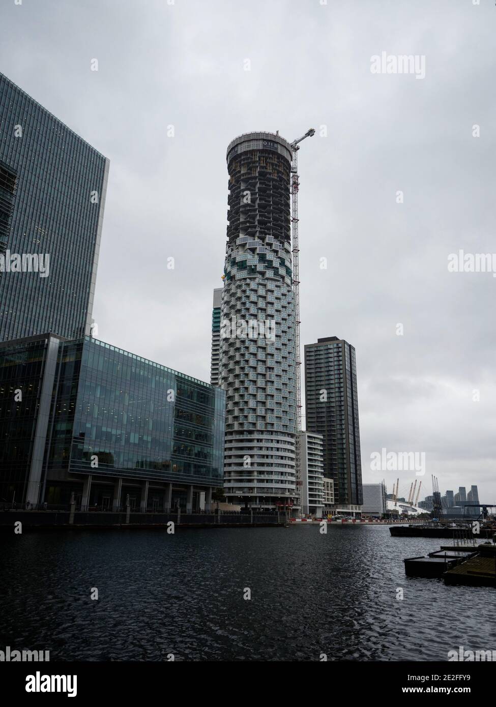 Panorama view of waterfront riverside promenade esplanade London Canary ...