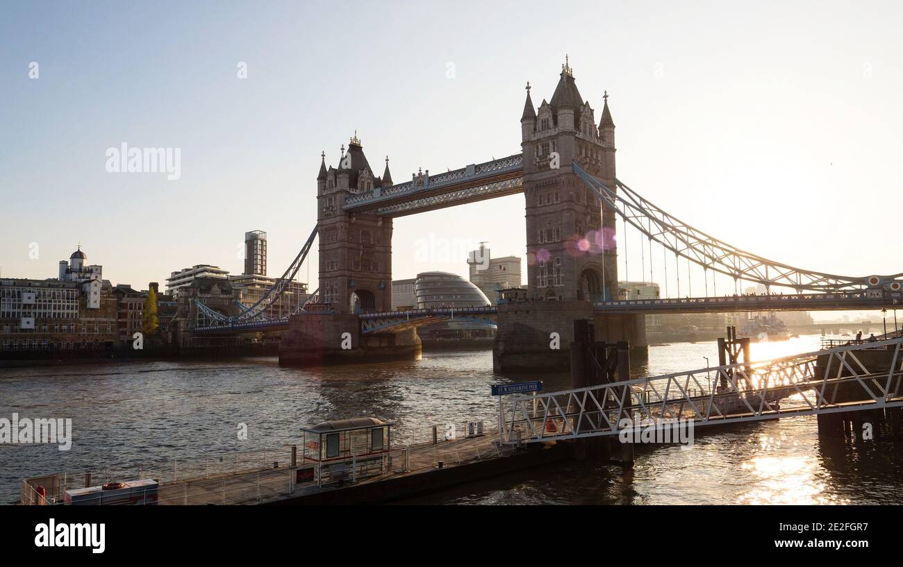 Panorama view of iconic landmark famous Tower Bridge over Thames river ...
