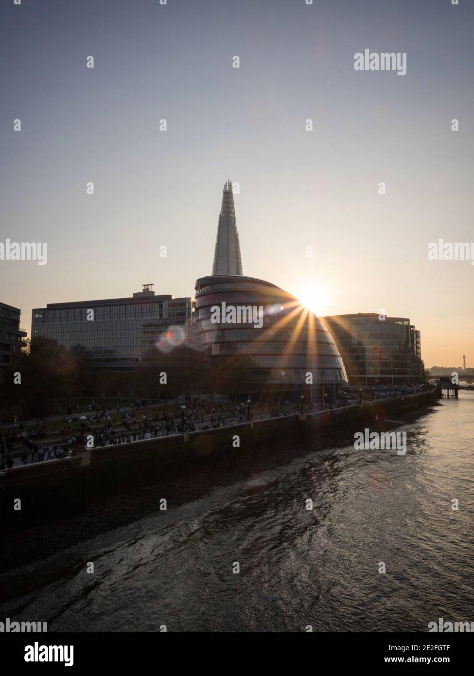 Panorama view of waterfront riverside promenade esplanade London city ...
