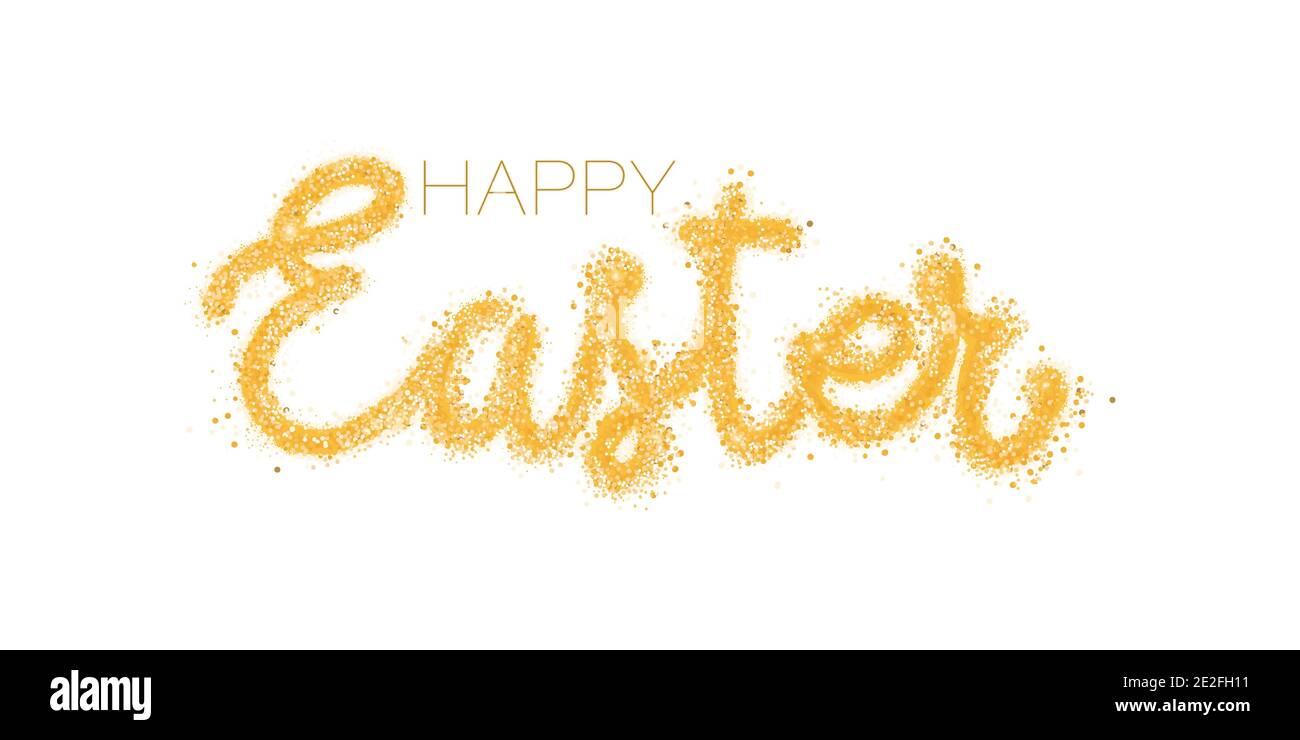 Handwritten lettering Happy Easter. Gold glitter texture. Sequins and ...
