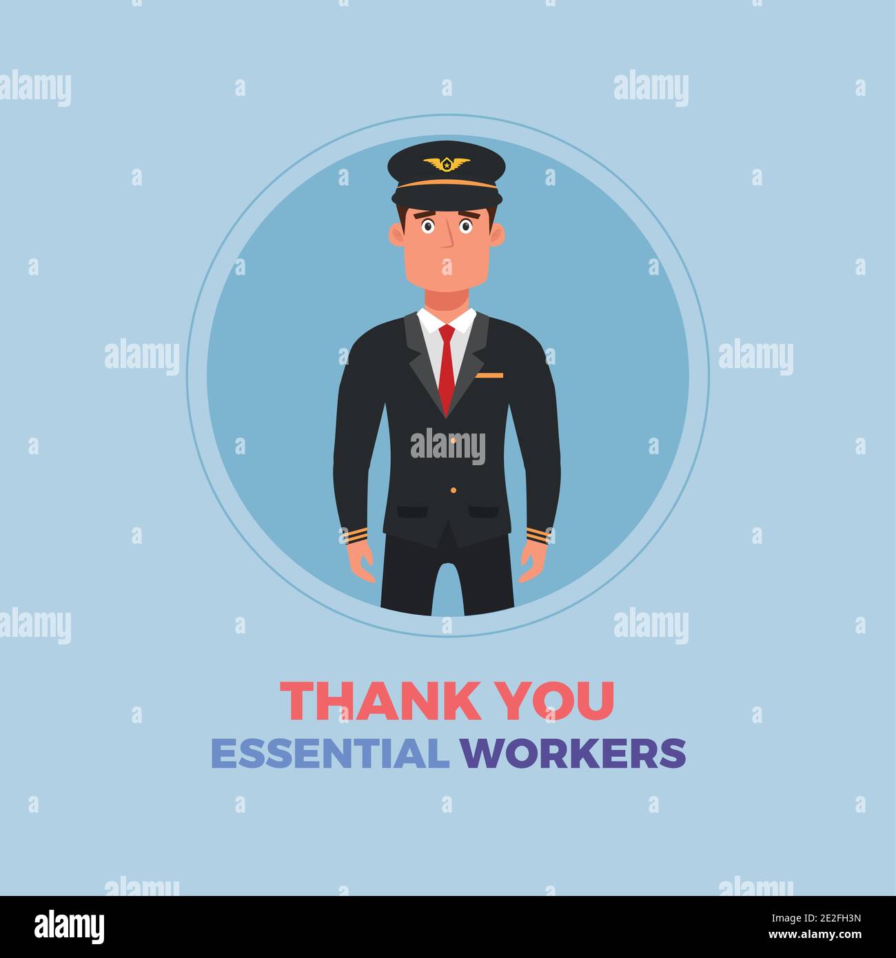 Plane pilot blue thanks essential workers logo - Vector Stock Vector ...