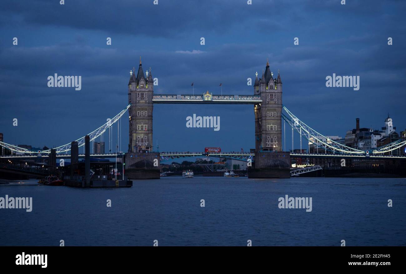 Panorama view of iconic landmark famous Tower Bridge over Thames river ...