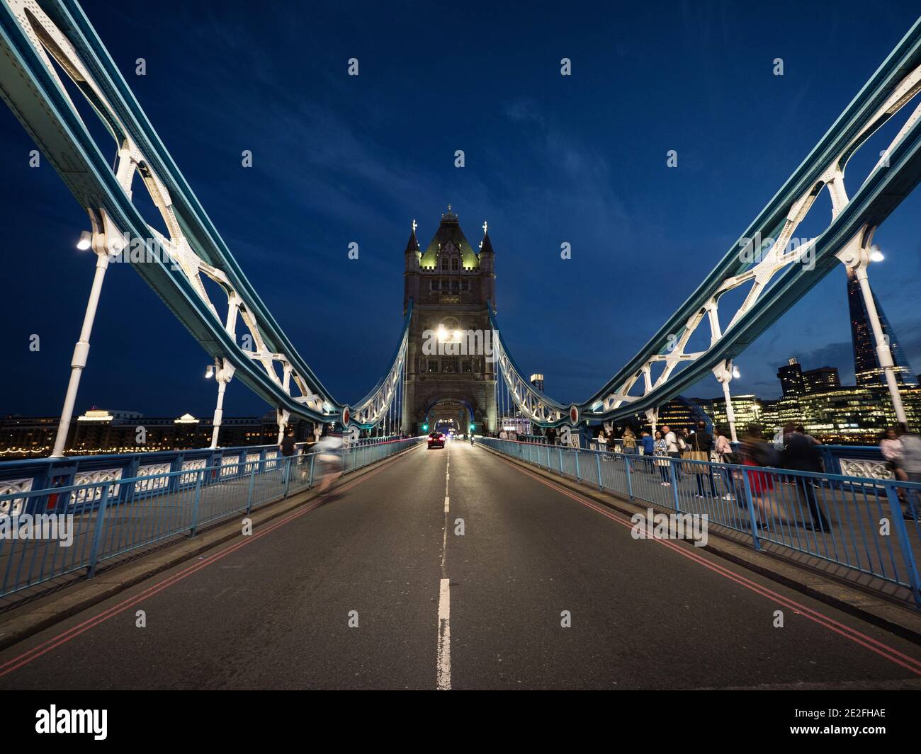 Panorama view of iconic landmark famous illuminated Tower Bridge over ...