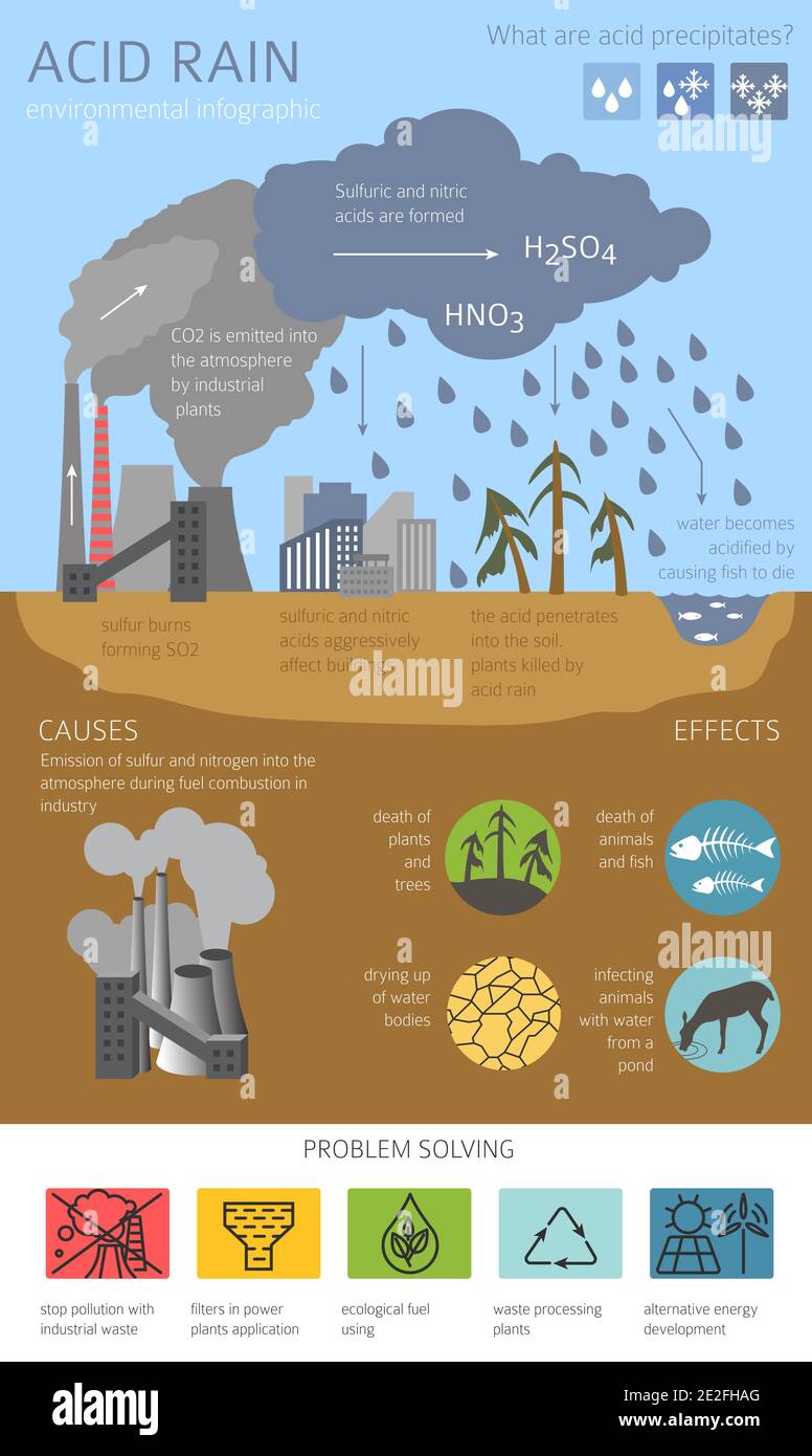 Global environmental problems. Acid rain infographic. Vector ...