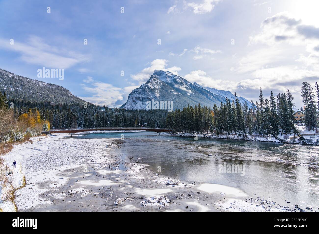 Banff National Park beautiful landscape, Snow-covered Mount Rundle ...