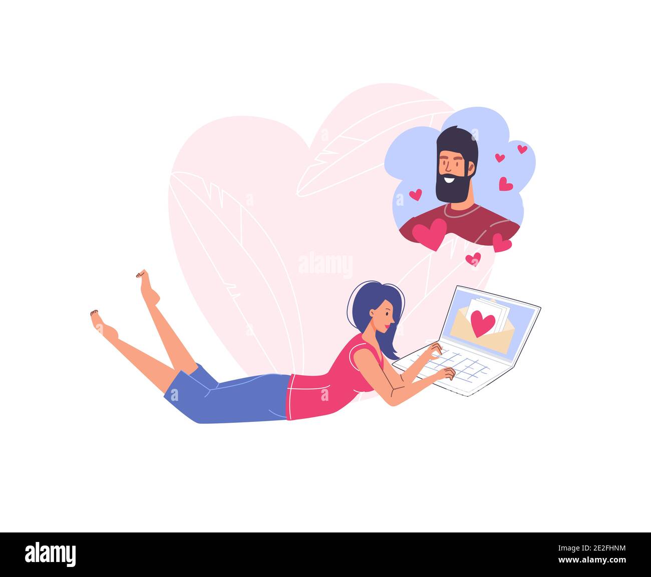 Flat cartoon characters couple in love communicate online,Valentine Day ...