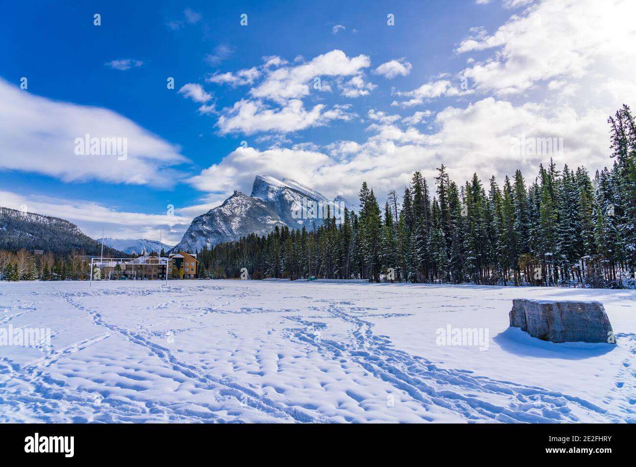 Banff Recreation Grounds in snowy winter. Banff National Park, Canadian ...