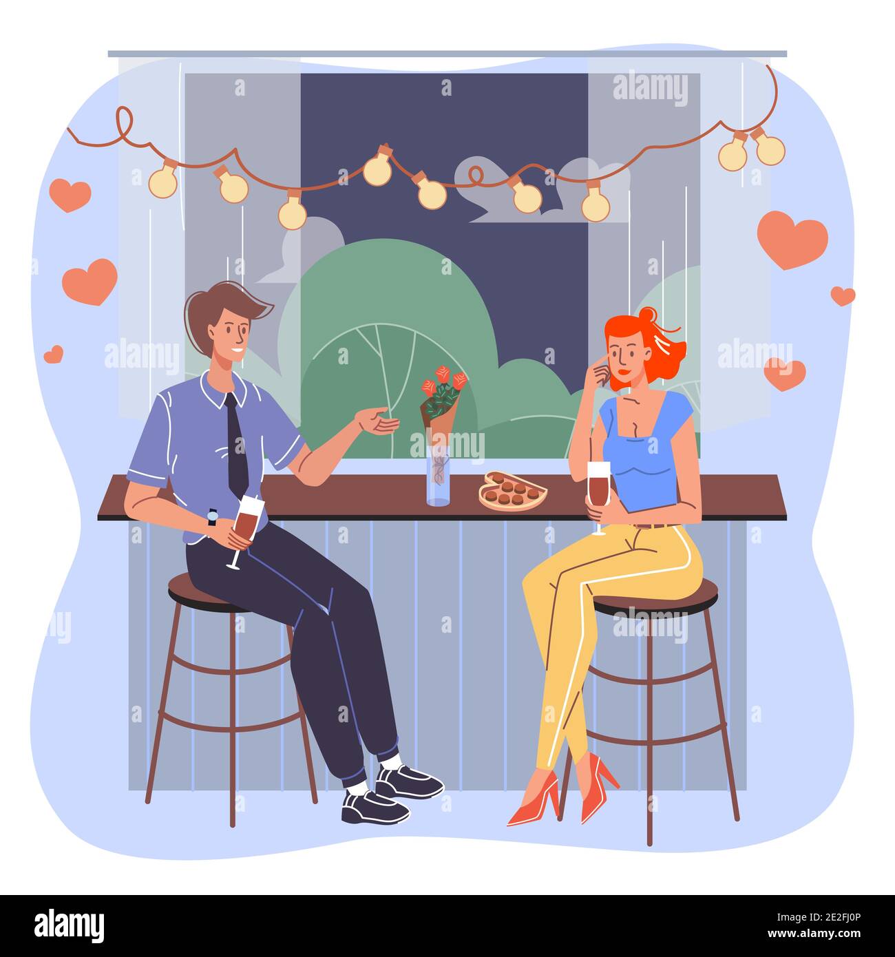 Flat cartoon characters lovers couple romantic date,vector illustration ...