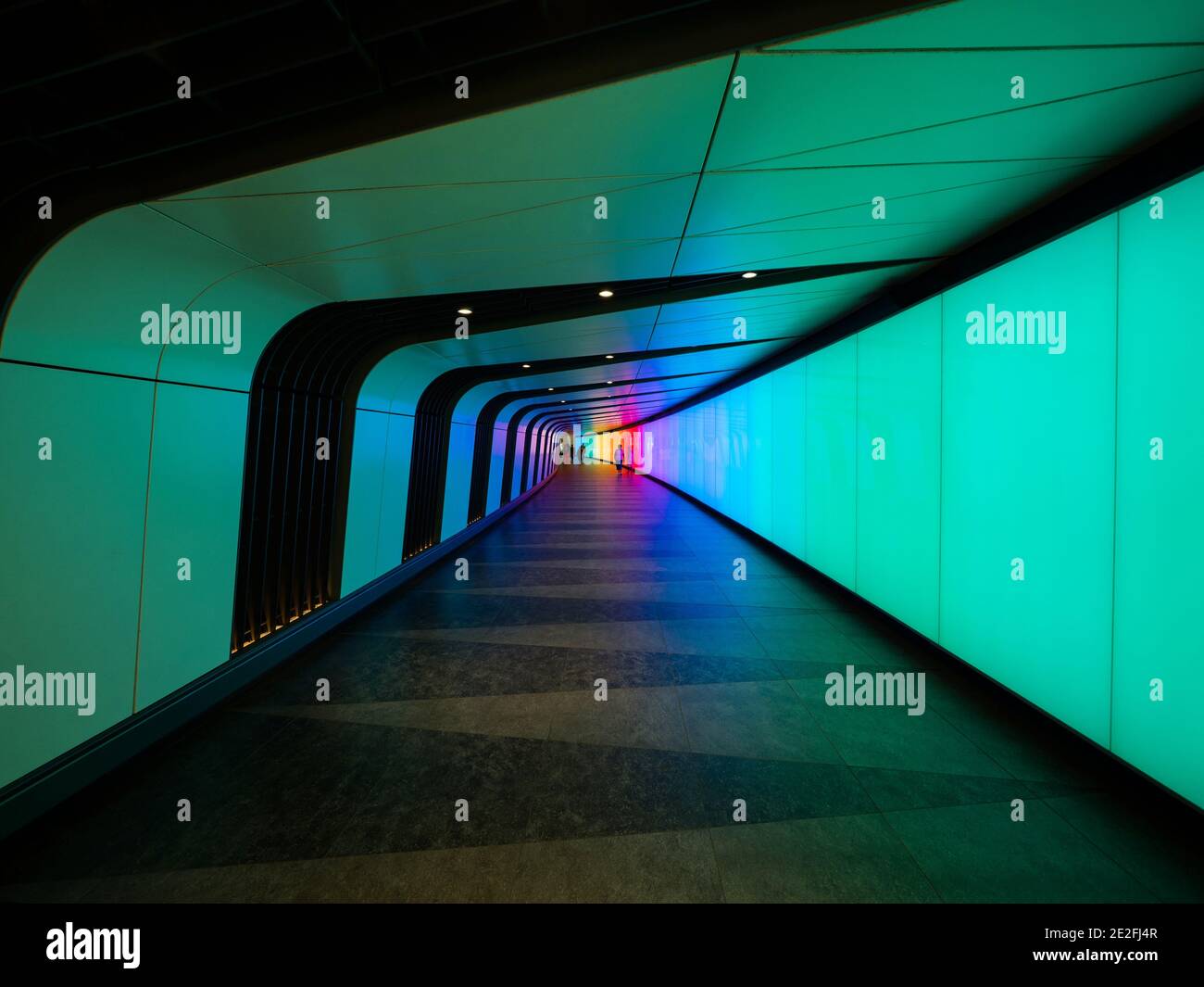 Colorful LED lights art wall tunnel underground subway underpass in ...