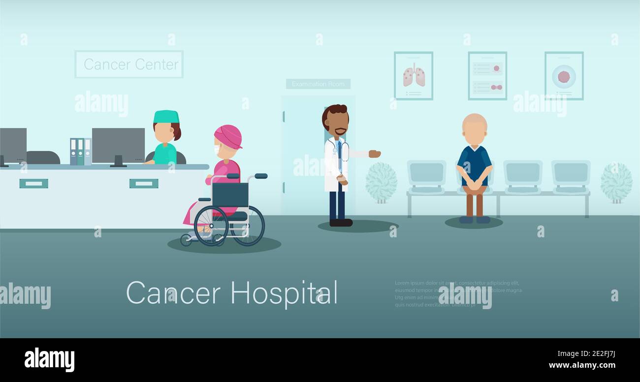 Cancer hospital banner with doctor and patients flat design vector ...