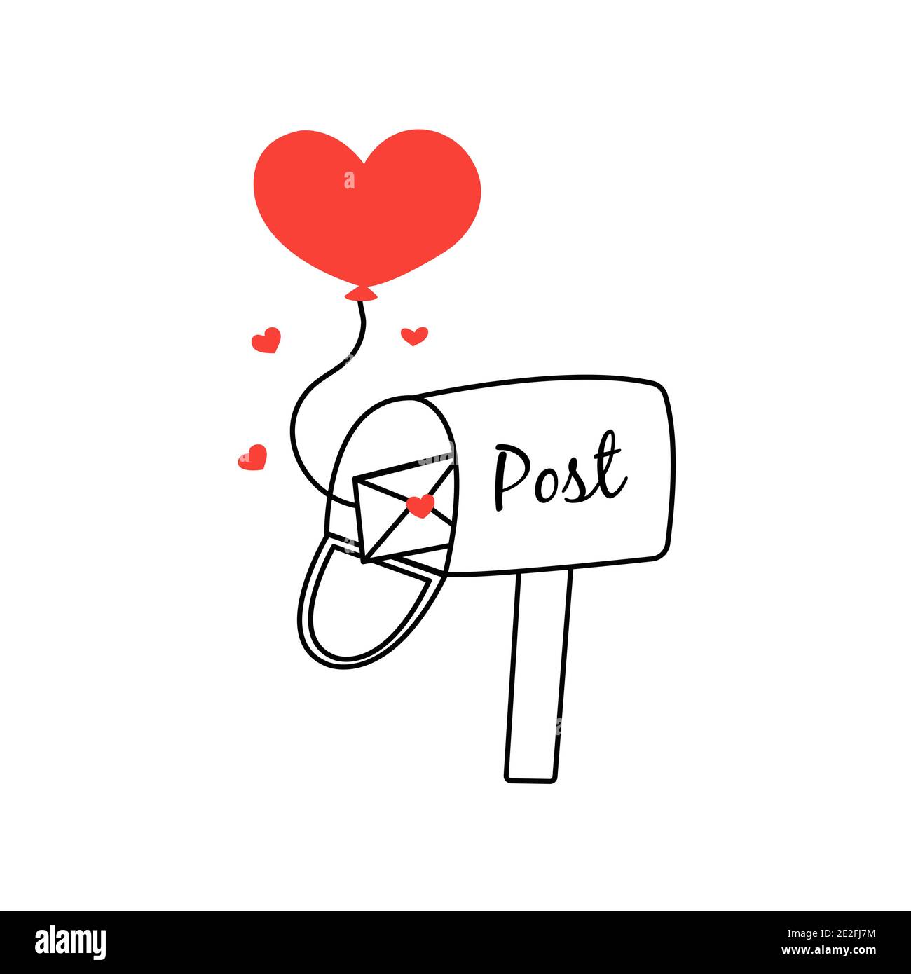 Open mailbox with heart envelope and heart shape balloon. Happy ...