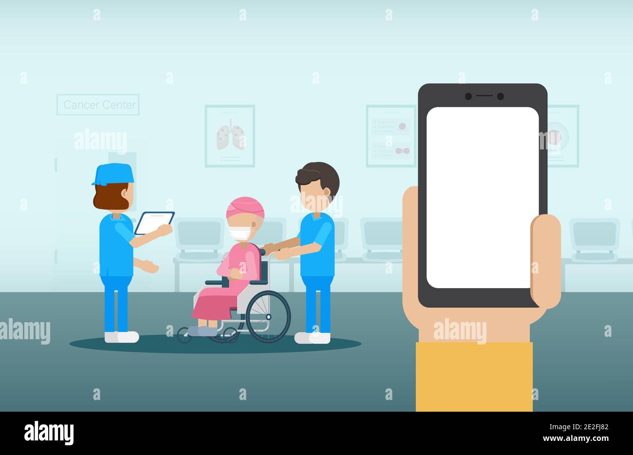Blank screen mobile with cancer clinic and medical staff flat design ...
