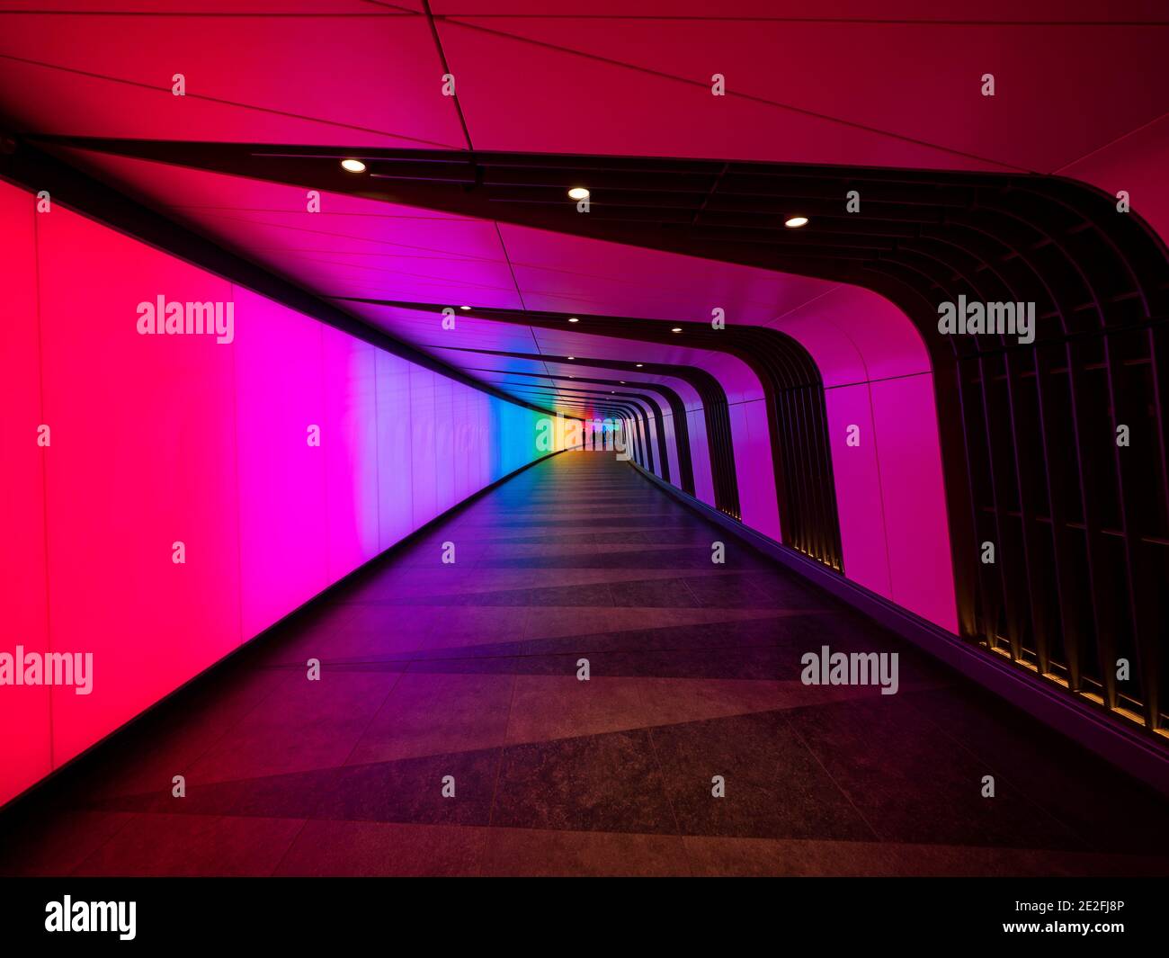 Colorful LED lights art wall tunnel underground subway underpass in ...