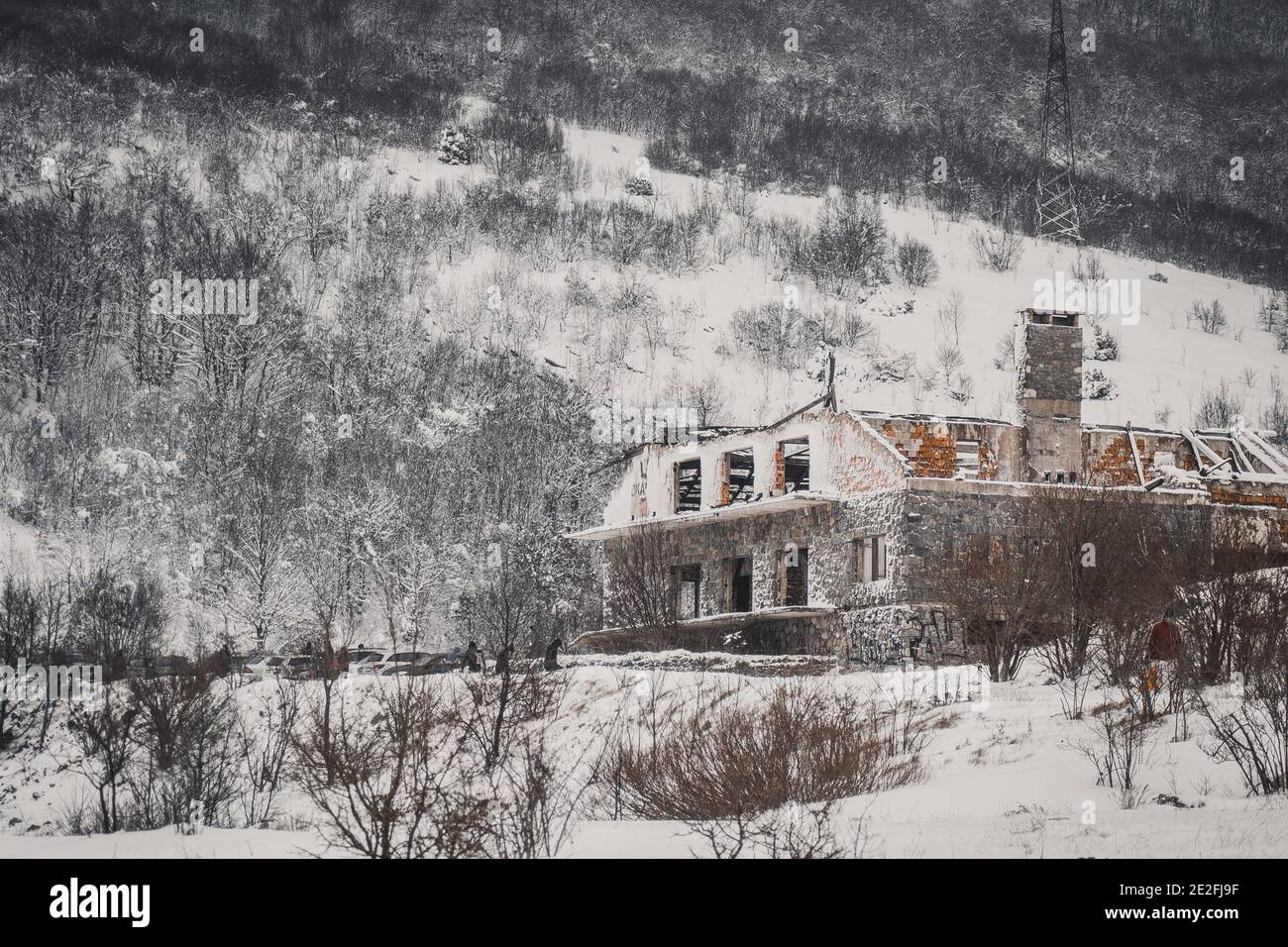 Beautiful shot of an old ruined stone house on the valley during the ...