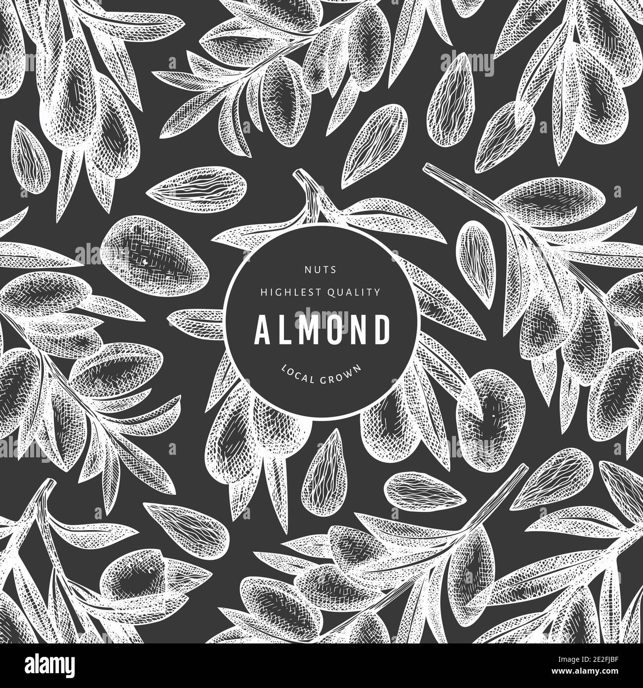 Hand drawn sketch almond design template. Organic food vector ...