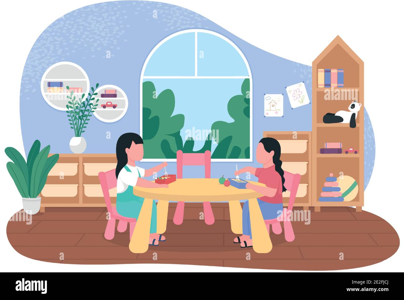 Kindergarten dinner break 2D vector web banner, poster Stock Vector ...