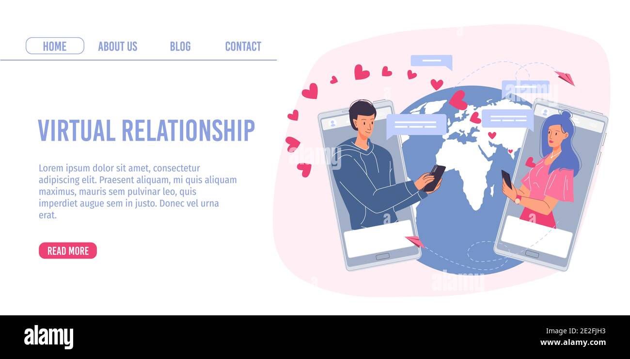 Flat cartoon characters couple,online date love chat,Valentine Day ...