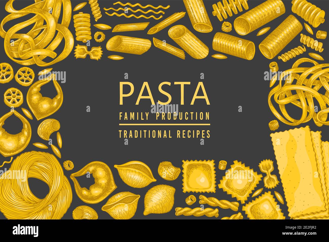 Italian pasta design template. Hand drawn vector food illustration ...