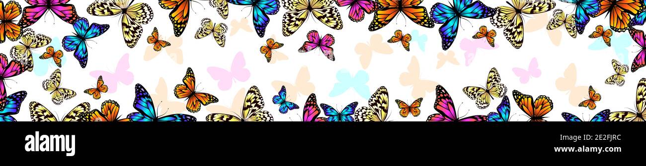 A long horizontal frame with butterflies. site header. Vector ...