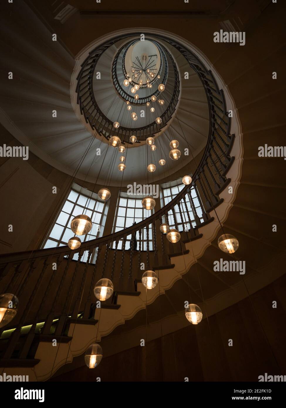 Panorama view of Cecil Brewer spiral staircase stairway at Heals store ...