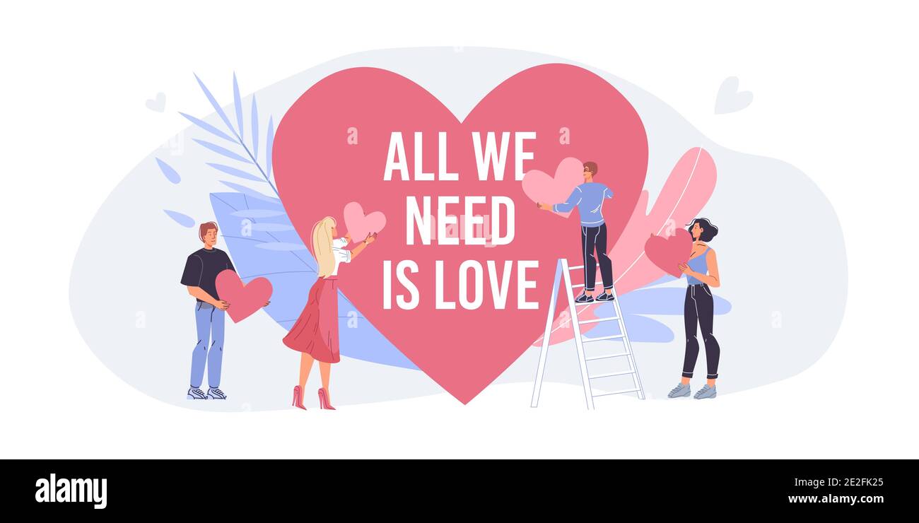 Flat cartoon characters,love metaphor heart symbol,vector illustration ...