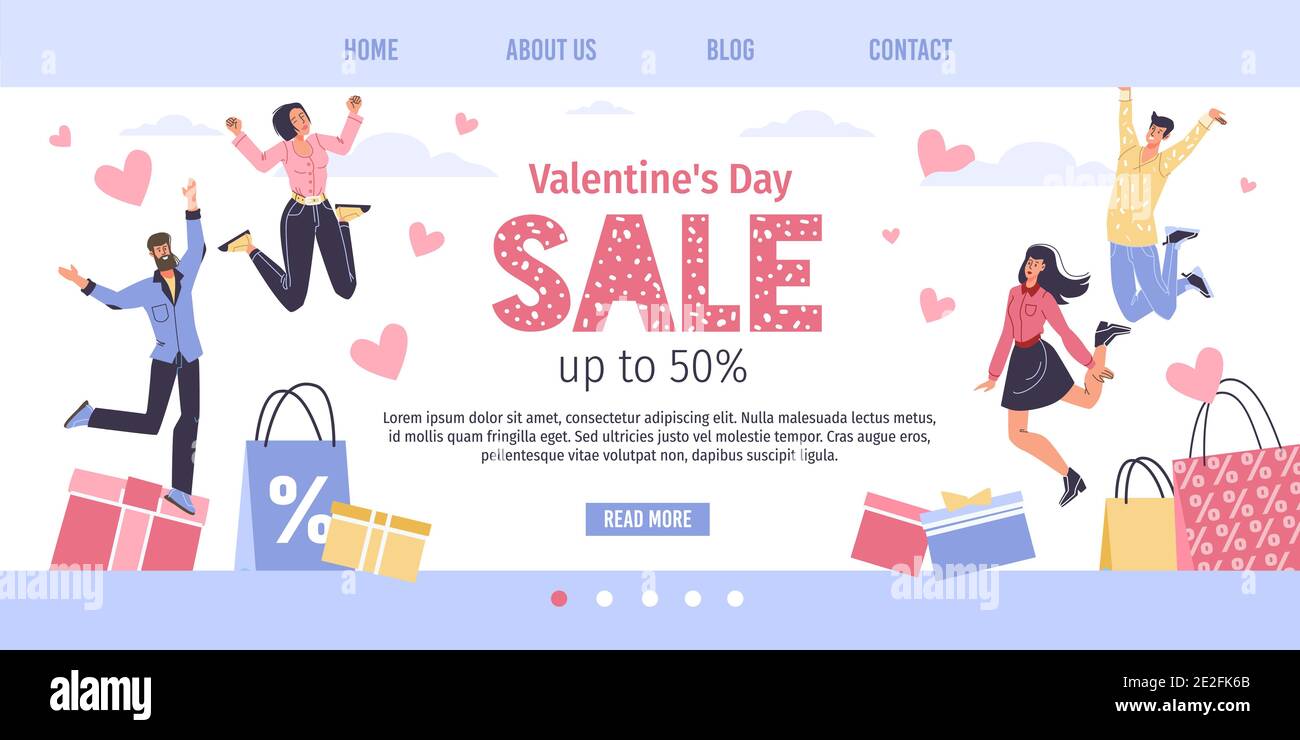 Flat cartoon characters,Valentine Day online shopping sales ad banner ...