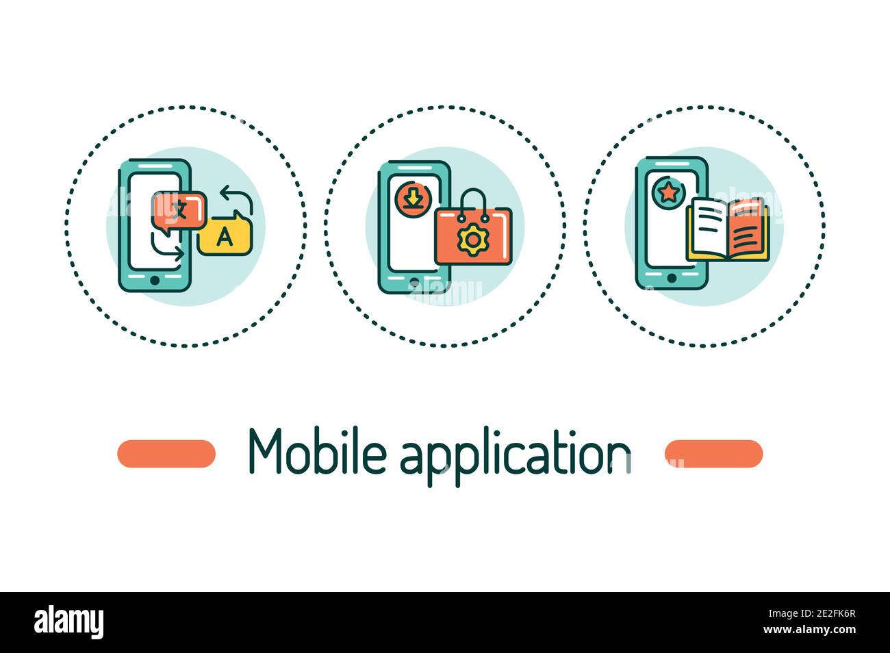 Mobile applications outline concept. Smartphone app line color icons ...