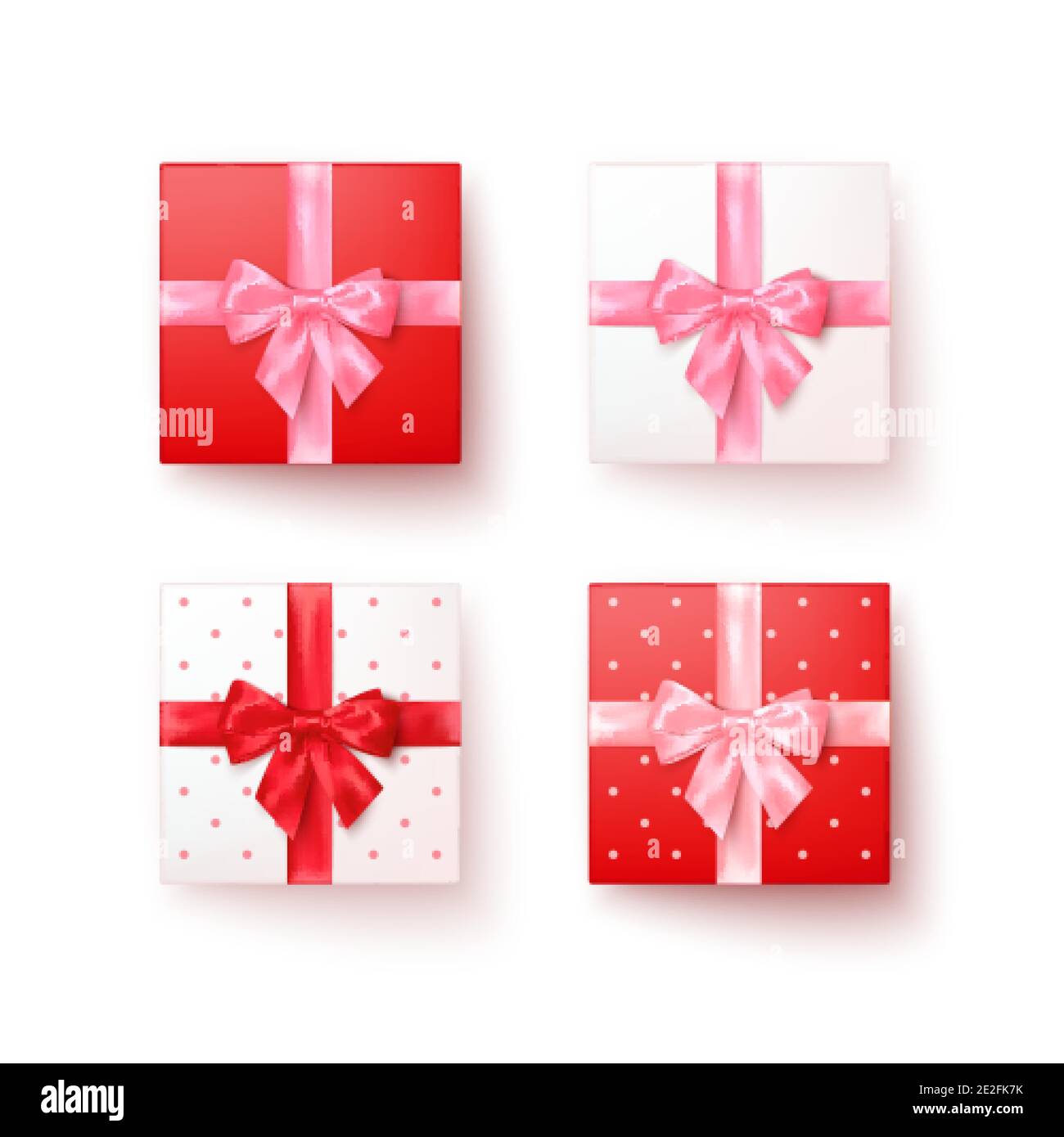 Set of gift boxes with silk bows in realistic style top view. Vector ...