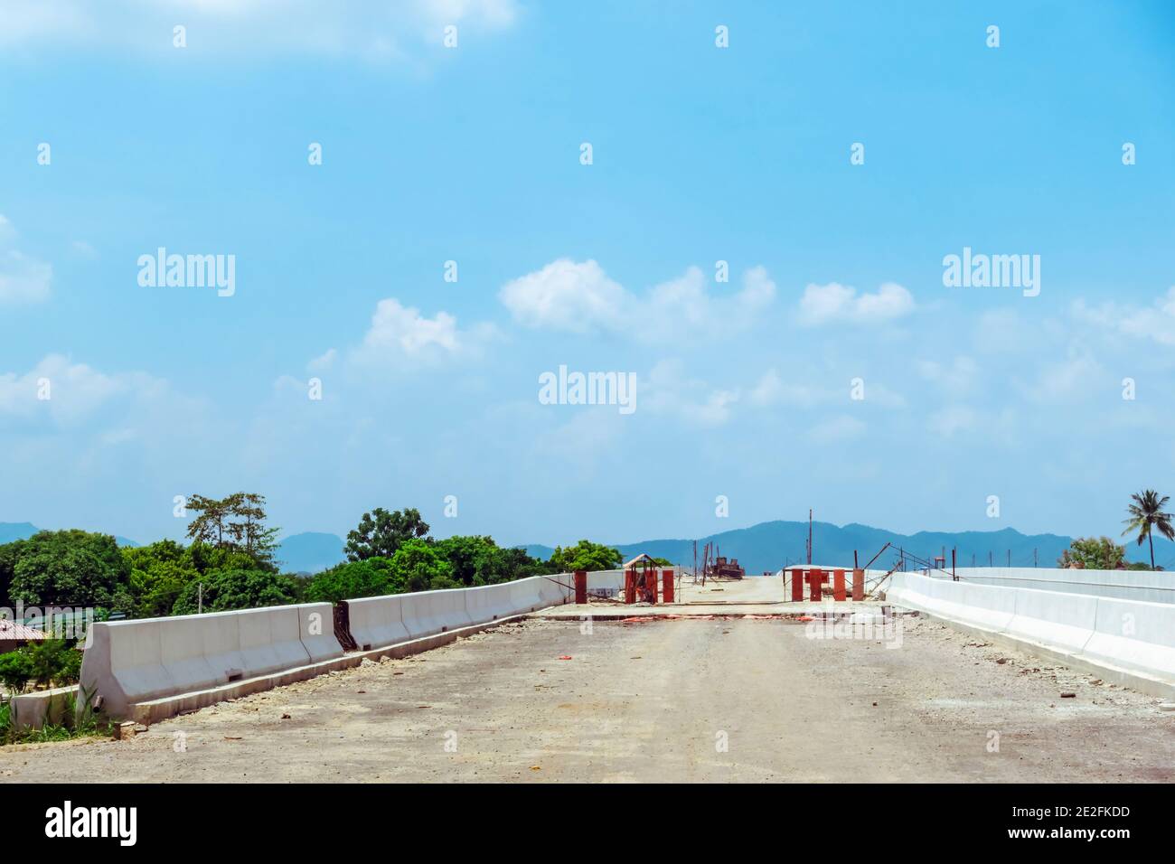 Unfinished of construction of the large concrete bridge of the motorway ...