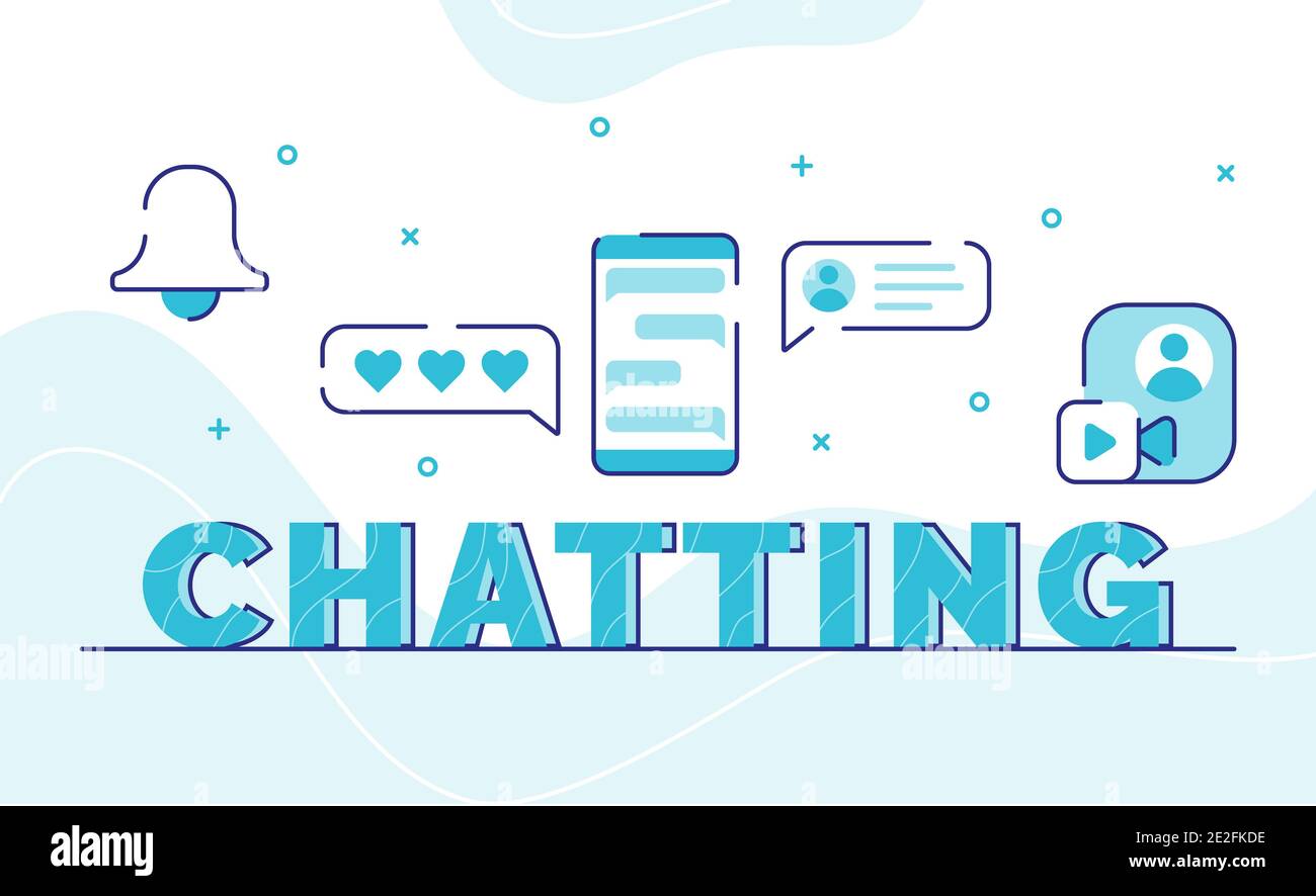 chatting typography word art background of icon bell emoticon bubble ...