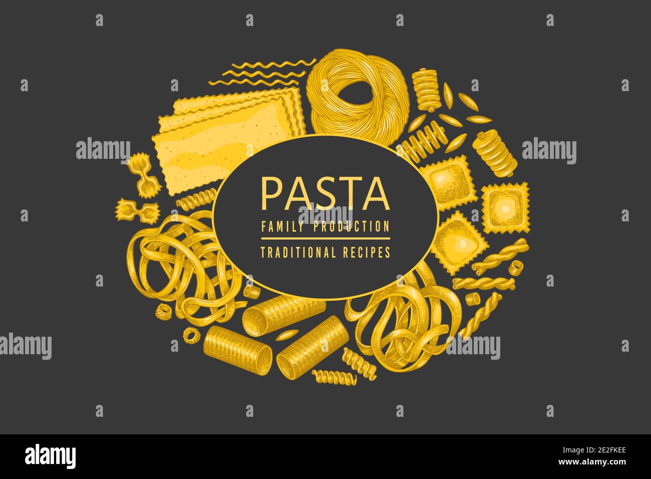 Italian pasta design template. Hand drawn vector food illustration ...